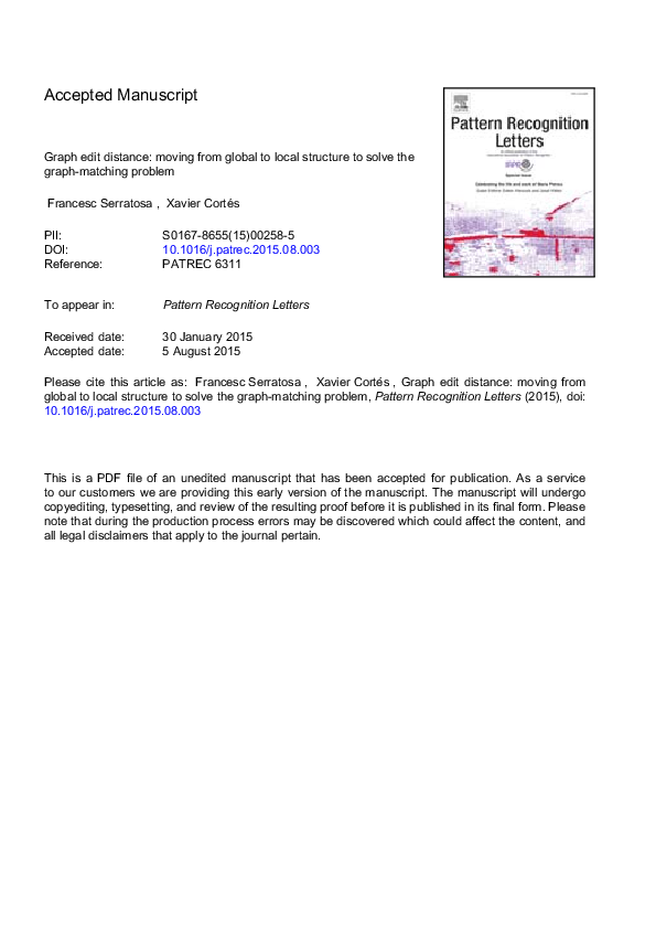 (PDF) Graph Edit Distance: Moving from global to local structure to solve the graph-matching problem