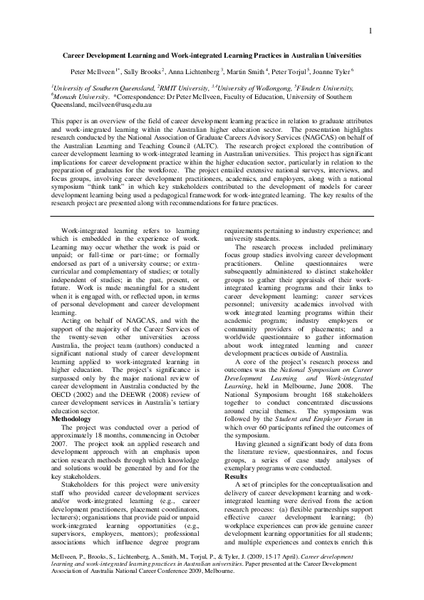 (PDF) Career development learning and work-integrated learning practices in Australian universities