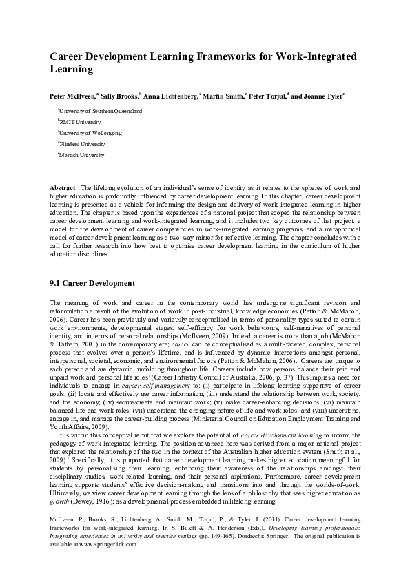 (PDF) Career Development Learning Frameworks for Work-Integrated ...