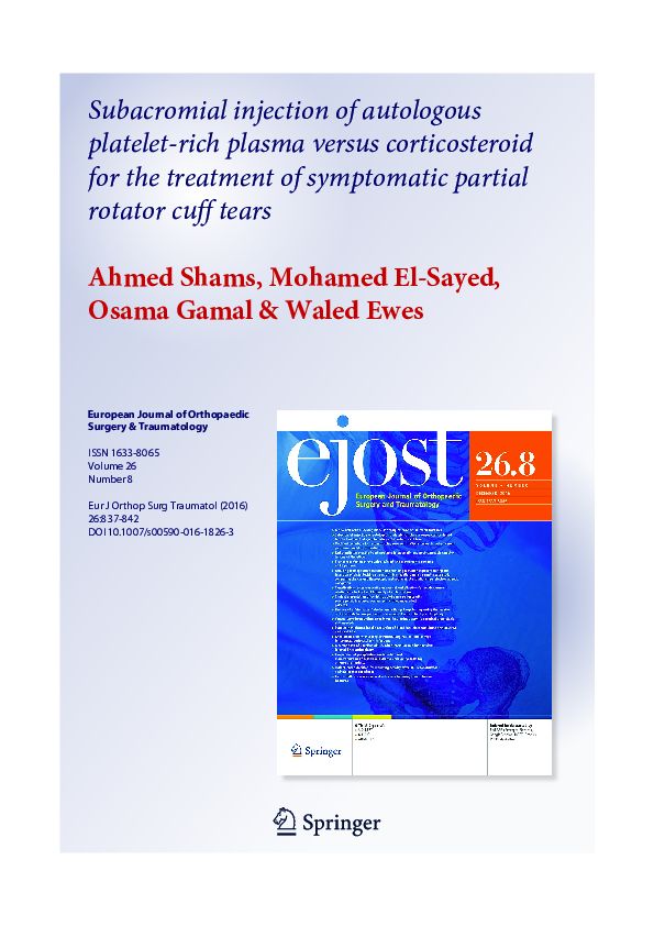 Pdf Subacromial Injection Of Autologous Platelet Rich Plasma Versus Corticosteroid For The