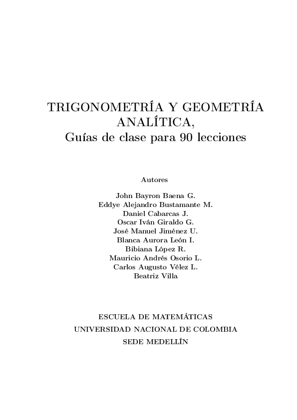 (PDF) Trigonometría y Geometría Analítica (Guías de clase para 90 lecciones)