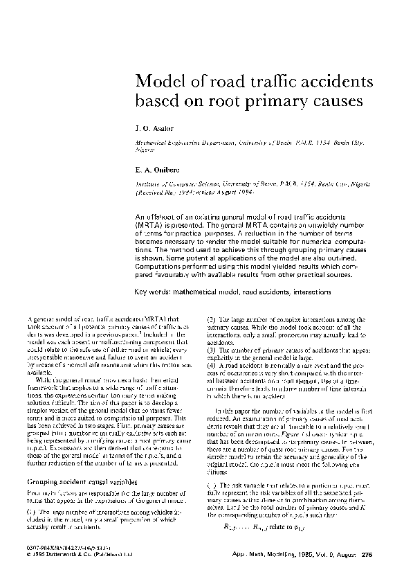 (PDF) Model of road traffic accidents based on root primary causes ...