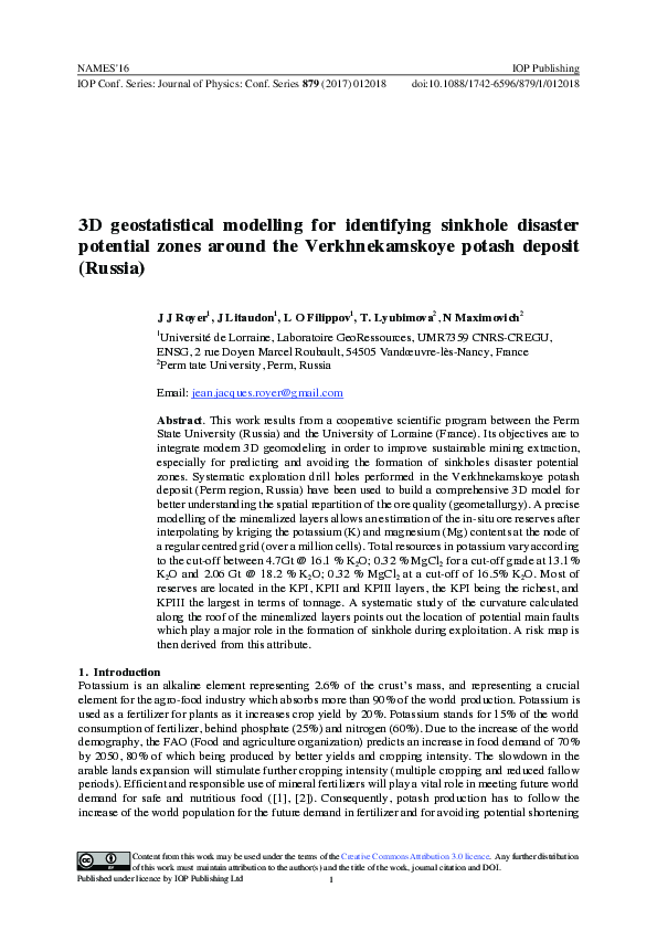 (PDF) 3D geostatistical modelling for identifying sinkhole disaster ...