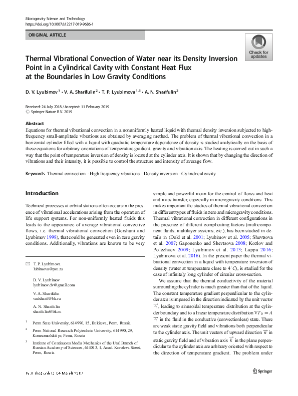 (PDF) Thermal Vibrational Convection of Water near its Density ...