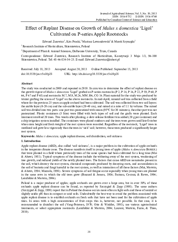 (PDF) Effect of Replant Disease on Growth of Malus x domestica ‘Ligol ...