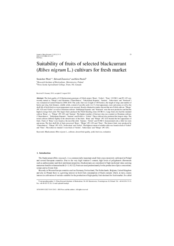 (PDF) Suitability of fruits of selected blackcurrant (Ribes nigrum L ...