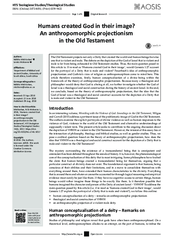 (PDF) Humans created God in their image? An anthropomorphic ...