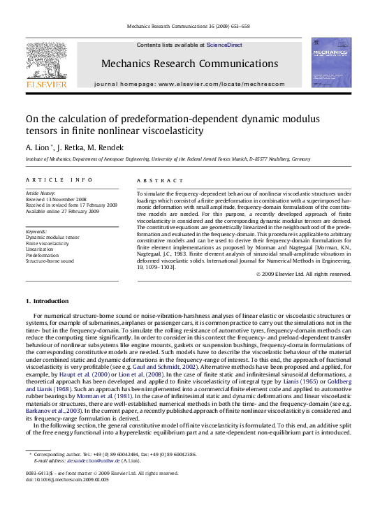 Pdf On The Calculation Of Predeformation Dependent Dynamic Modulus Tensors In Finite Nonlinear