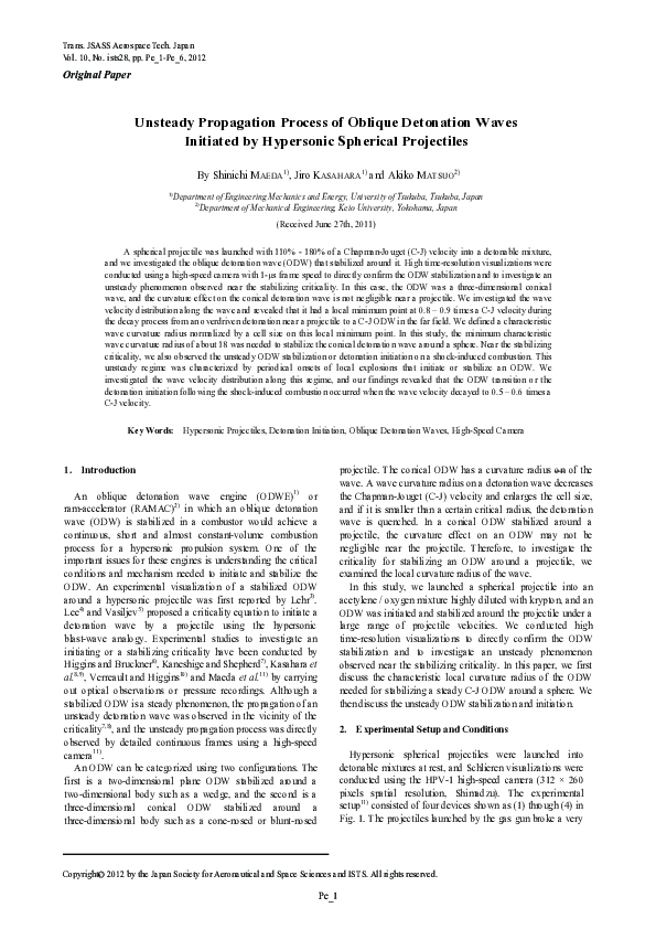 (PDF) Unsteady Propagation Process of Oblique Detonation Waves Initiated by Hypersonic Spherical ...