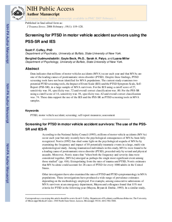 (PDF) Screening for PTSD in motor vehicle accident survivors using the ...