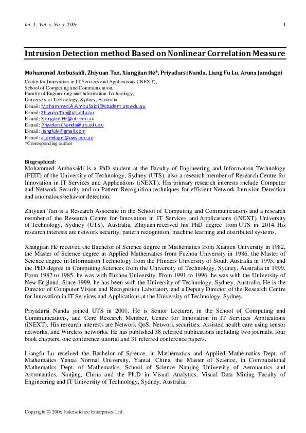 (PDF) Intrusion detection method based on nonlinear correlation measure