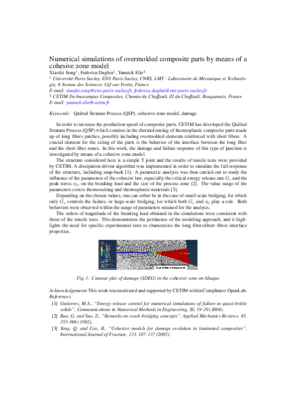 (PDF) Numerical simulations of overmolded composite parts by means of a cohesive zone model