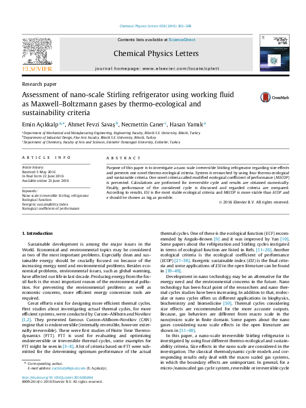 (PDF) Assessment of nano-scale Stirling refrigerator using working ...