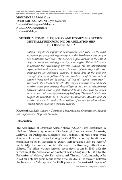 (PDF) Security Community, ASEAN and Its Member States: Mutually ...