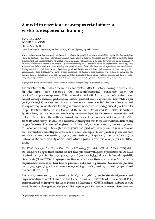 (PDF) A model to operate an on-campus retail store for Workplace ...