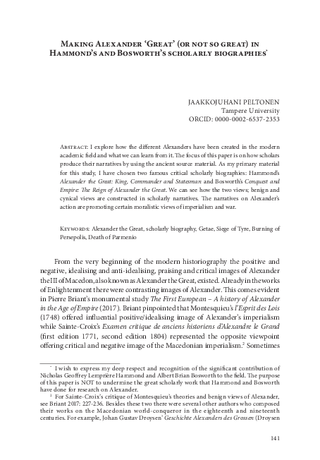 (PDF) Making Alexander ‘Great’ (or not so great) in Hammond’s and ...