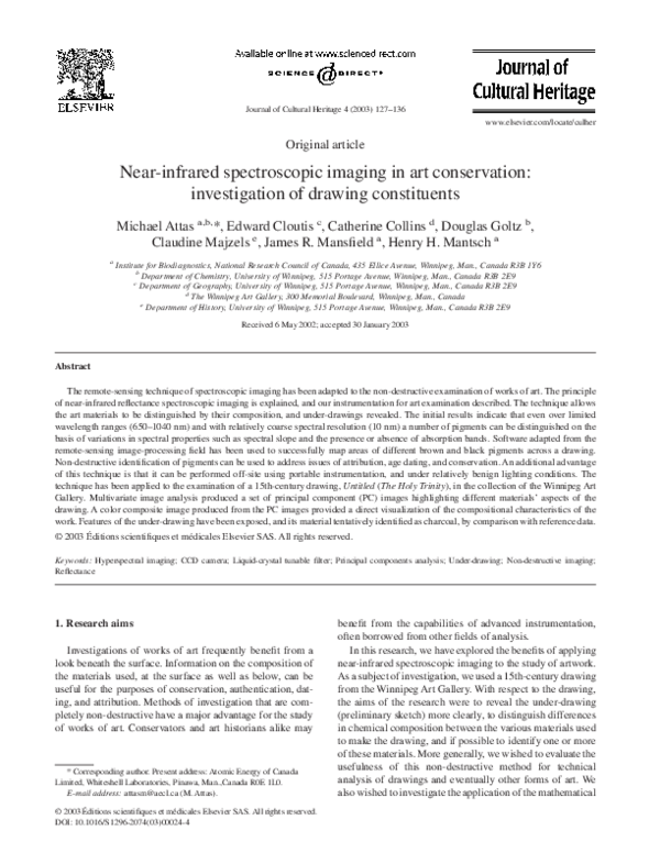 Pdf Near Infrared Spectroscopic Imaging In Art Conservation Investigation Of Drawing Constituents
