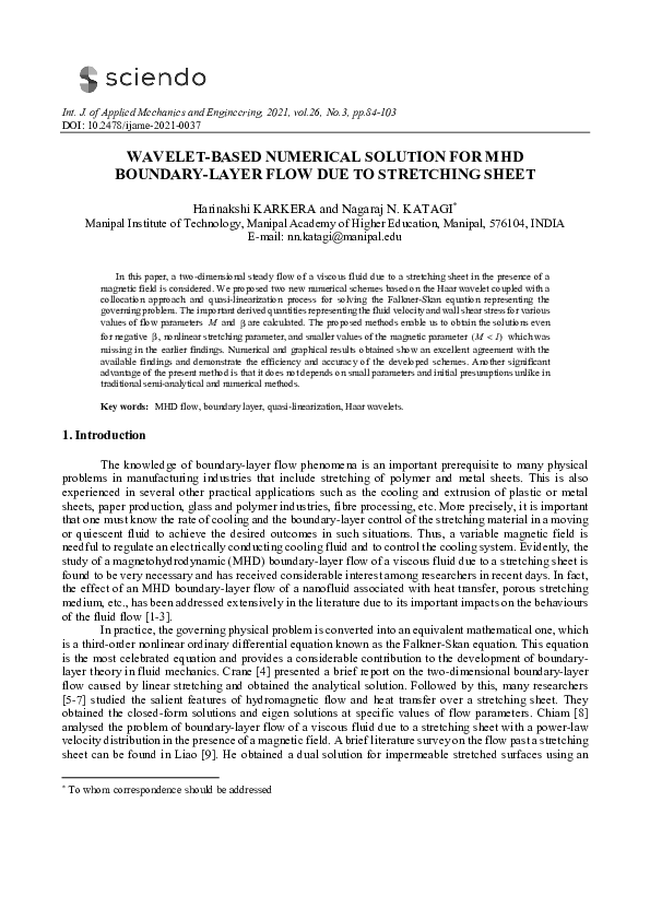 (PDF) Wavelet-Based Numerical Solution for MHD Boundary-Layer Flow Due to Stretching Sheet
