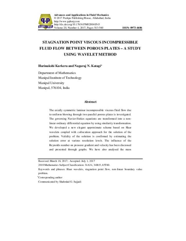 (PDF) Stagnation Point Viscous Incompressible Fluid Flow Between Porous ...
