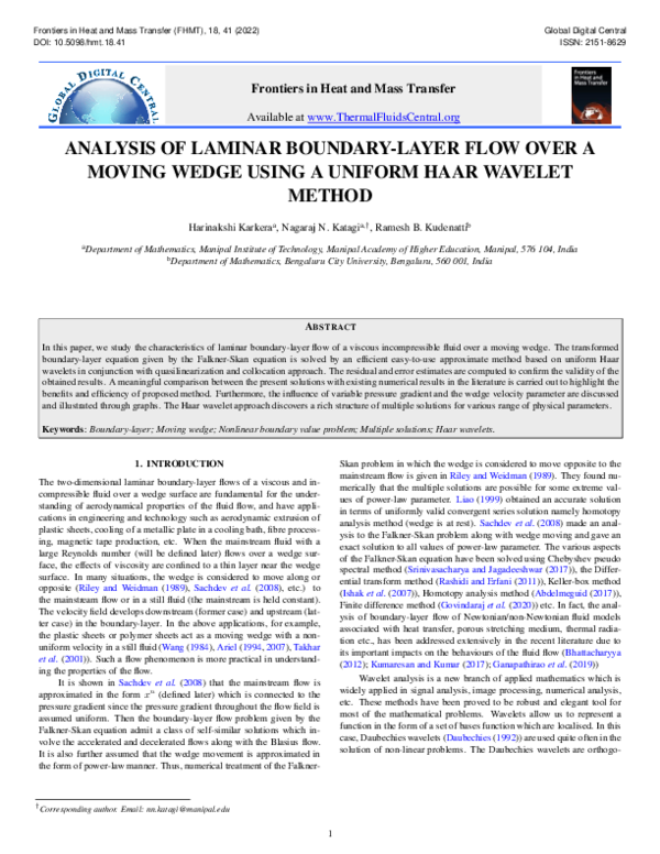 (PDF) Analysis of Laminar Boundary-Layer Flow Over a Moving Wedge Using a Uniform Haar Wavelet ...