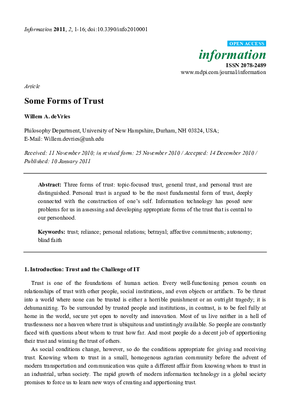 (PDF) Some Forms of Trust