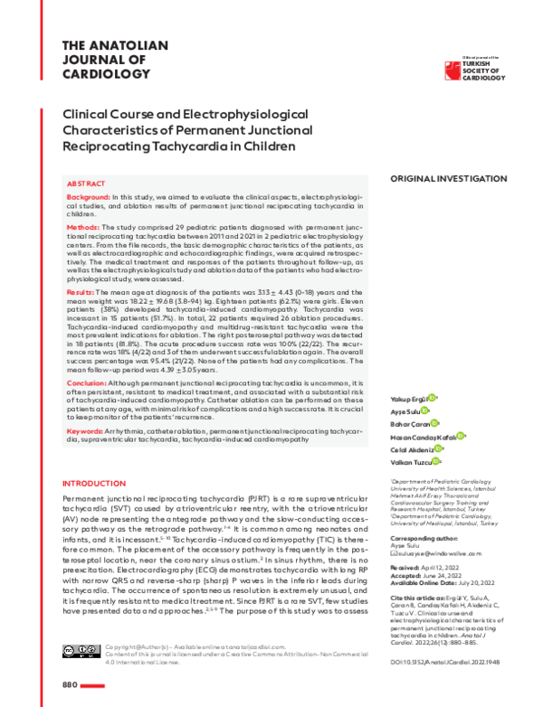 (PDF) A permanent junctional reciprocating tachycardia with atypical location, treated with ...