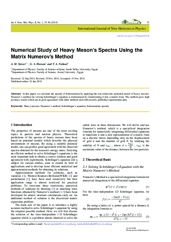 (PDF) Determining Masses of Light Mesons by Using Numerov’s Discretization