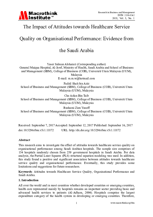 (PDF) The Impact of Attitudes towards Healthcare Service Quality on ...