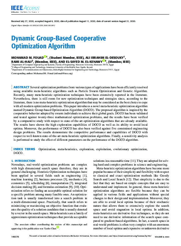 (PDF) Dynamic Group-Based Cooperative Optimization Algorithm