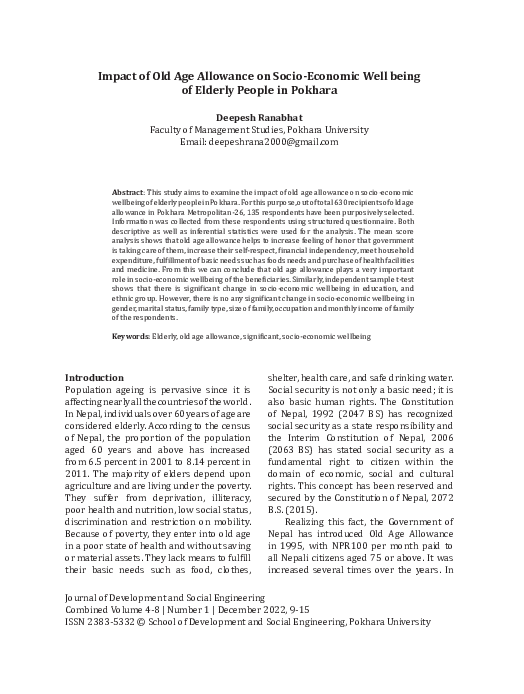 (PDF) Impact of Old Age Allowance on Socio-Economic Well being of ...