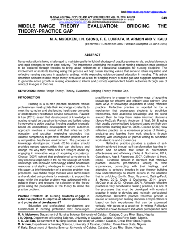 (PDF) Middle range theory evaluation: bridging the theory-practice gap