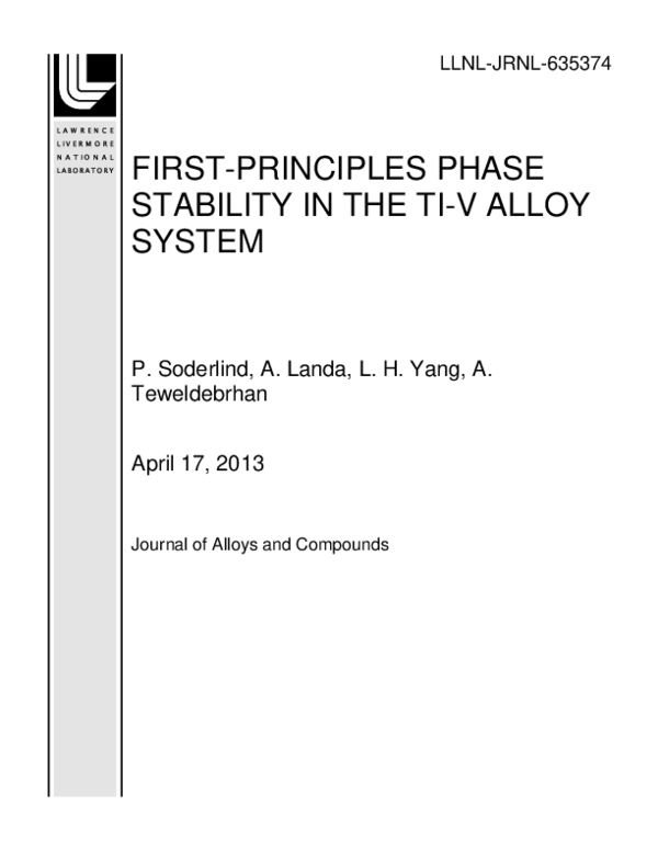 (PDF) First-principles phase stability in the Ti-V alloy system | Alex Landa - Academia.edu