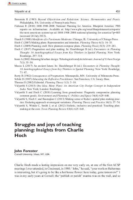 (PDF) Struggles and joys of teaching planning: Insights from Charlie Hoch