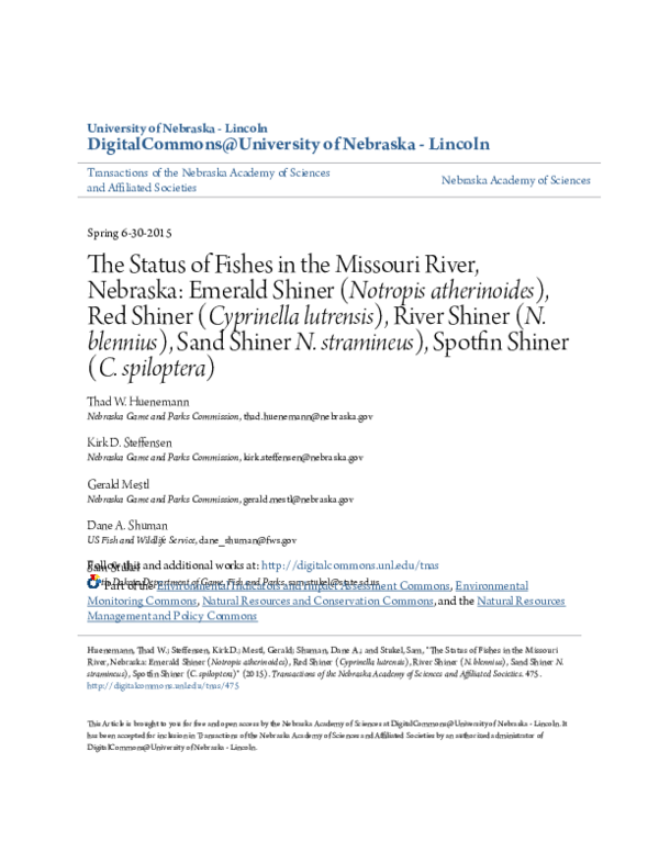 (PDF) The Status of Fishes in the Missouri River, Nebraska: Emerald ...