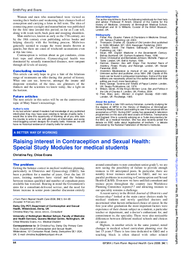 (PDF) Raising interest in Contraception and Sexual Health: Special ...