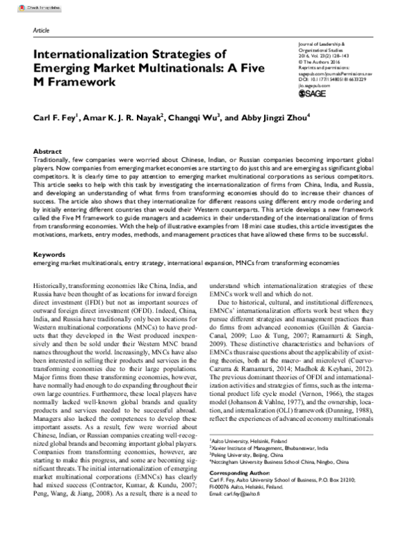 (PDF) Internationalization Strategies of Emerging Market Multinationals