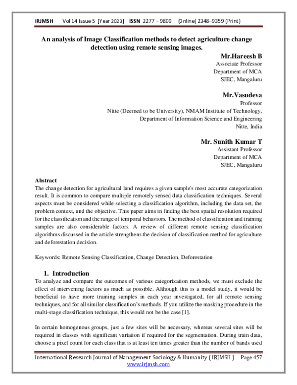 (PDF) An analysis of Image Classification methods to detect agriculture ...