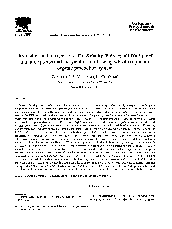 (PDF) Dry matter and nitrogen accumulation by three leguminous green manure species and the ...
