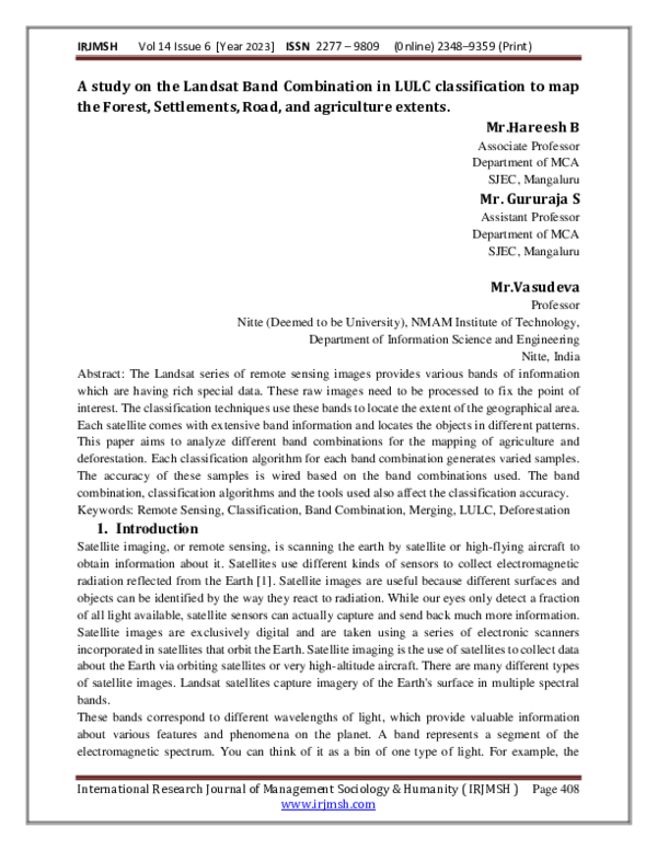 (PDF) A study on the Landsat Band Combination in LULC classification to ...