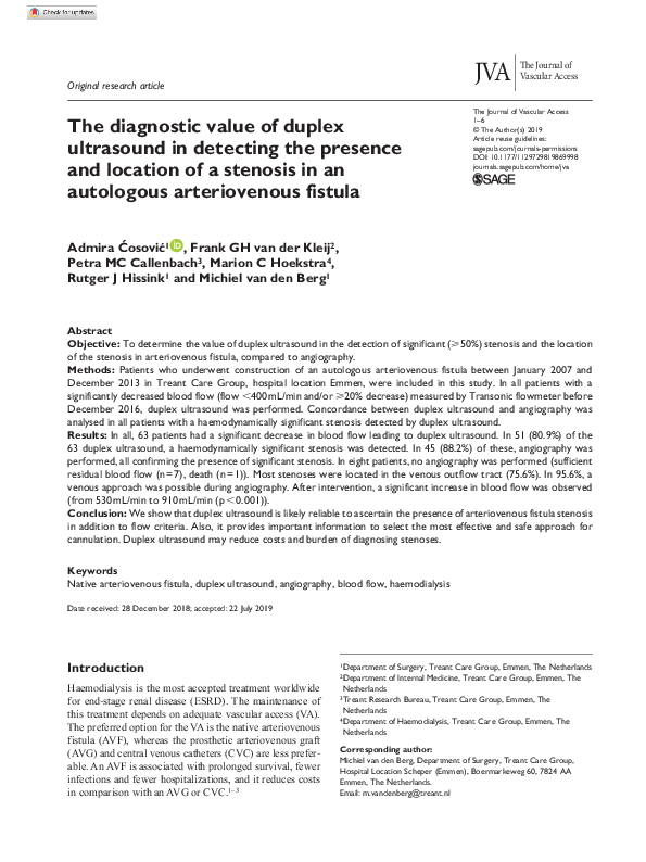 (PDF) The diagnostic value of duplex ultrasound in detecting the presence and location of a ...