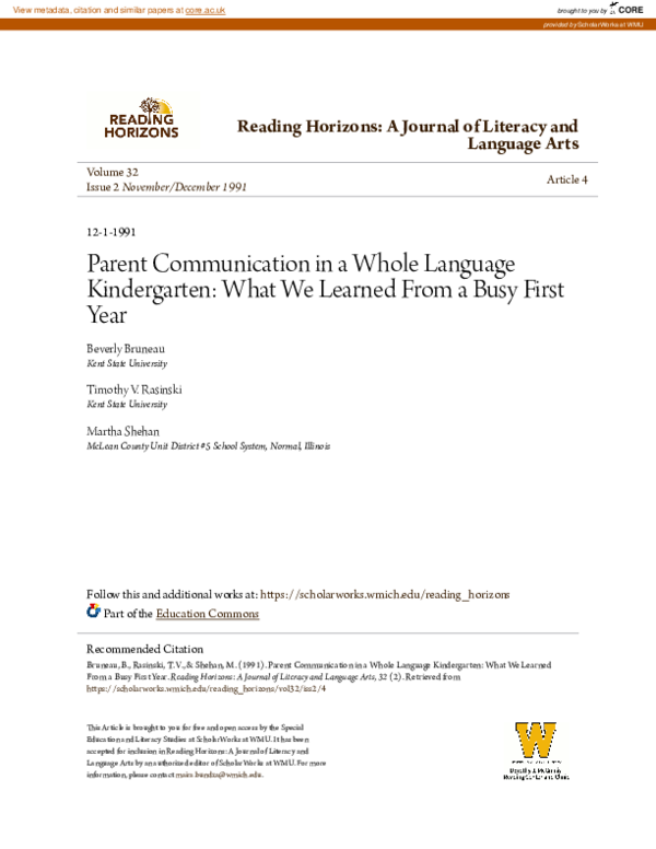 (PDF) Parent Communication in a Whole Language Kindergarten: What We ...