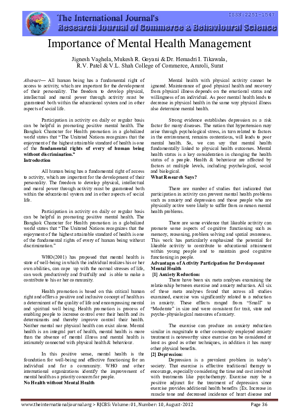 (PDF) Importance of Mental Health Management