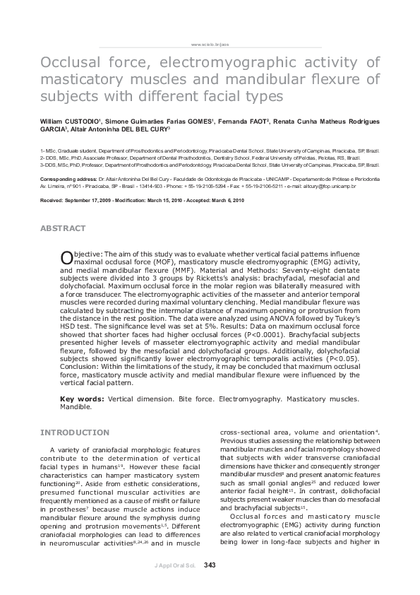 (PDF) Occlusal force, electromyographic activity of masticatory muscles ...