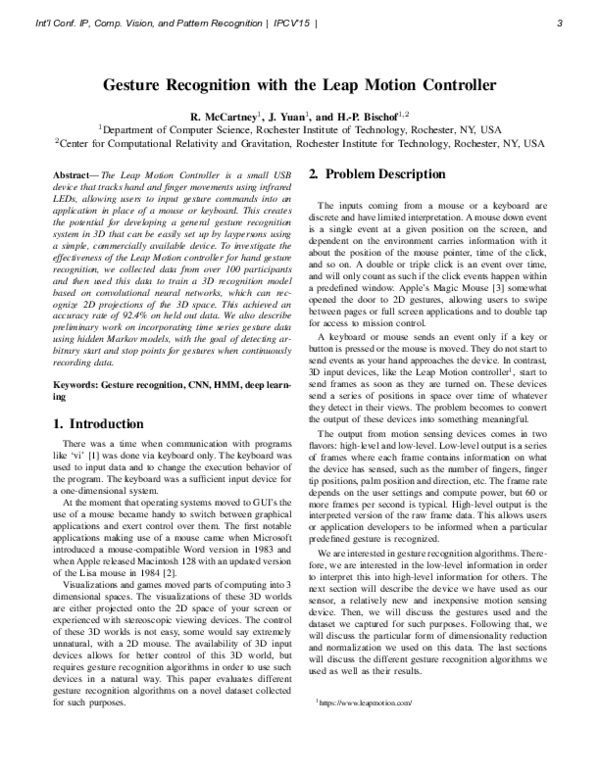 (PDF) Gesture Recognition with the Leap Motion Controller | Hans-peter Bischof - Academia.edu