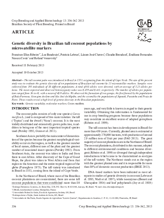(PDF) Genetic diversity in Brazilian tall coconut populations by ...