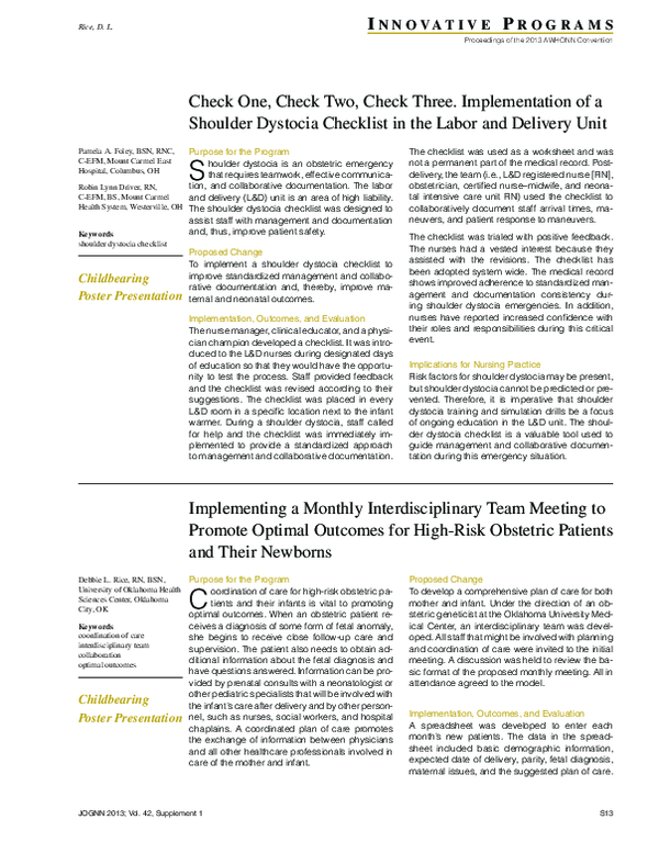 (PDF) Check One, Check Two, Check Three. Implementation of a Shoulder ...