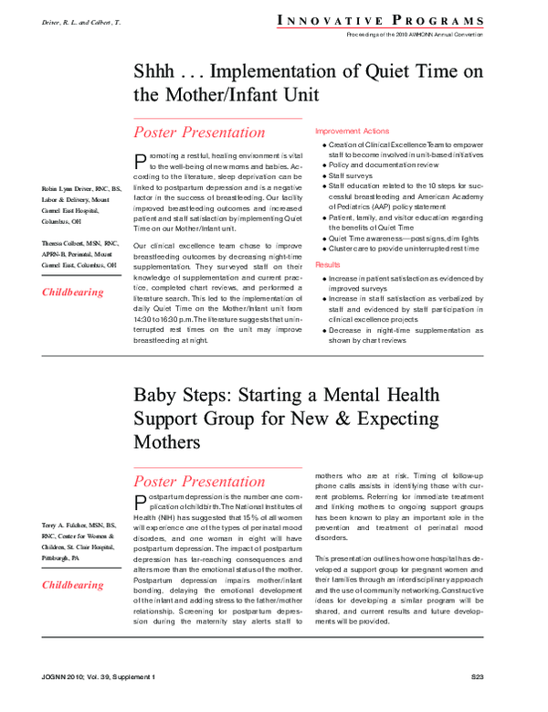 (PDF) Shhh … Implementation of Quiet Time on the Mother/Infant Unit