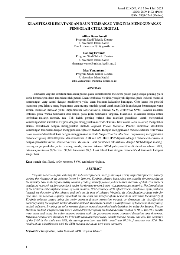 (PDF) Klasifikasi Kematangan Daun Tembakau Virginia Menggunakan ...
