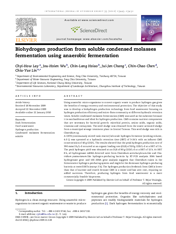(PDF) Biohydrogen production from soluble condensed molasses ...