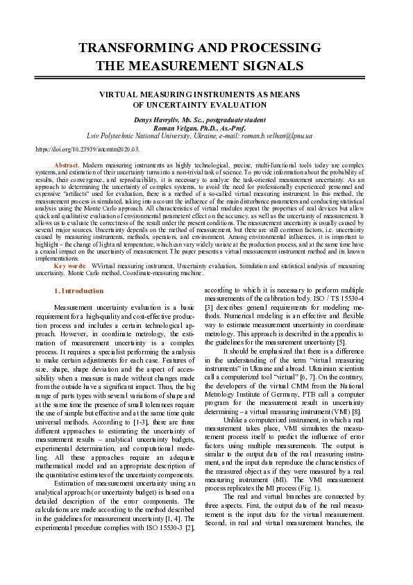 (PDF) Virtual Measuring Instruments as Means of Uncertainty Evaluation